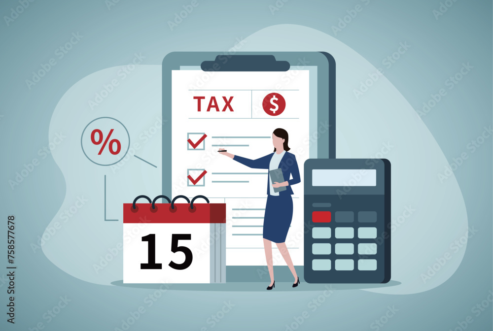 Tax declaration concept, businesswoman filling tax form documents ...