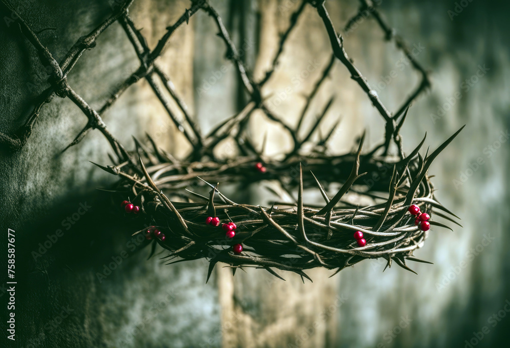 grungy wall thorns hanging crown Easter Holy Thorn Friday Good Wood ...