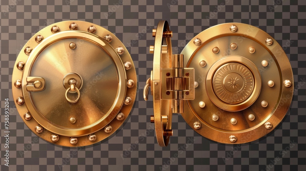 Round bank vault gate with lock with gold safe door. Modern realistic ... Round bank vault gate with lock with gold safe door. Modern realistic ...