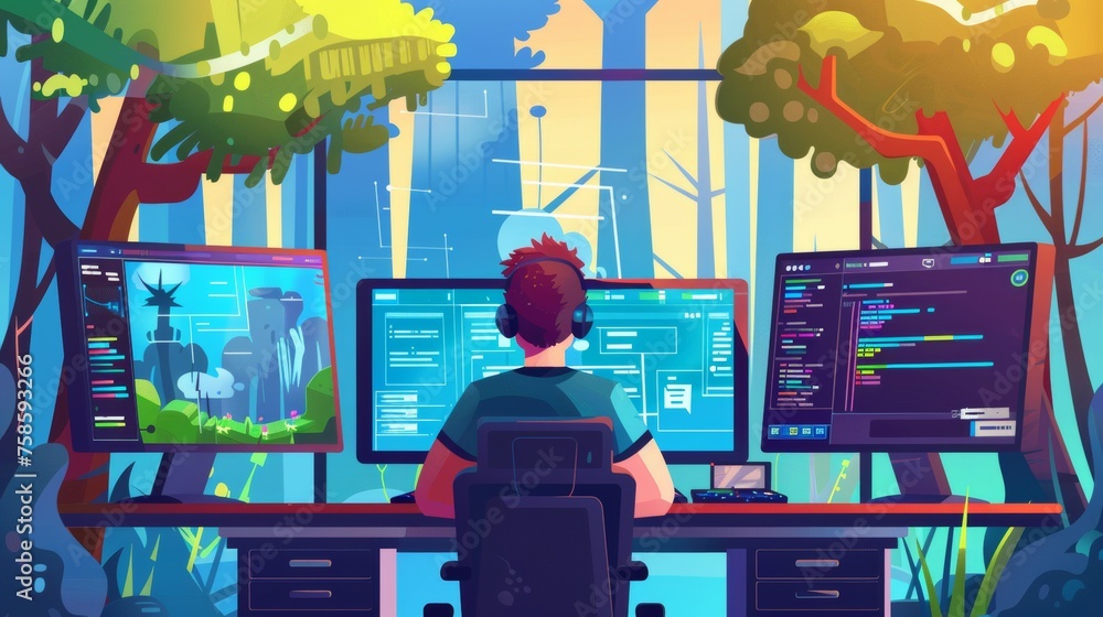 Programmer engineering and coding website for augmented reality screens, software developer ...