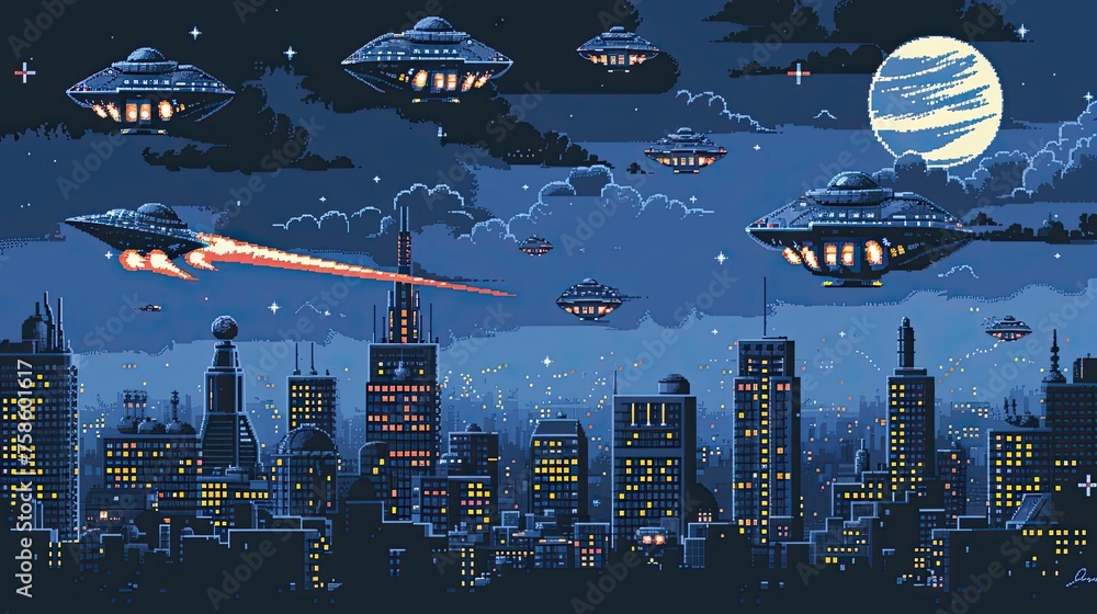 Pixel alien invasion. Pixelart, style, vintage, gaming, 8 bit, alien ...