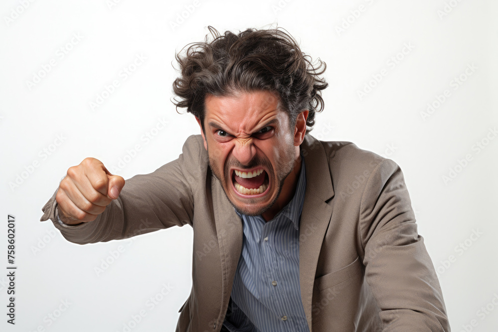 angry expression of caucasian man seen from fierce face and clenched ...