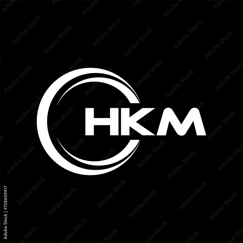 HKM letter logo design with black background in illustrator, cube logo ...