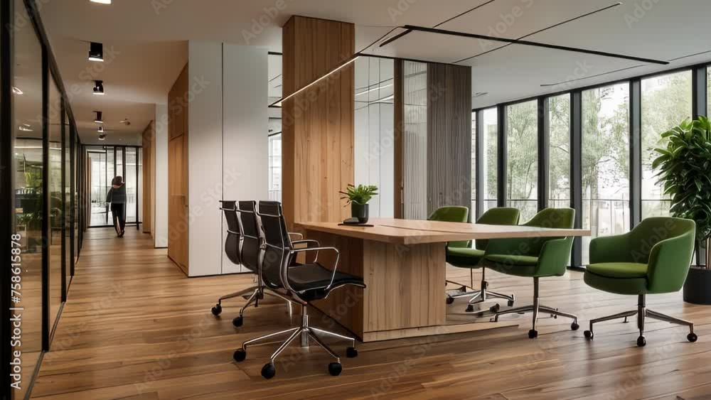 Video animation footage of The image portrays a modern corporate office ...