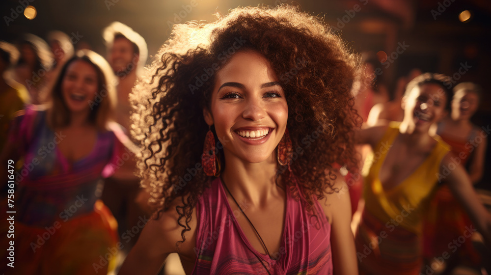 Beautiful portrait women enjoying Zumba dancing class by expressing the ...