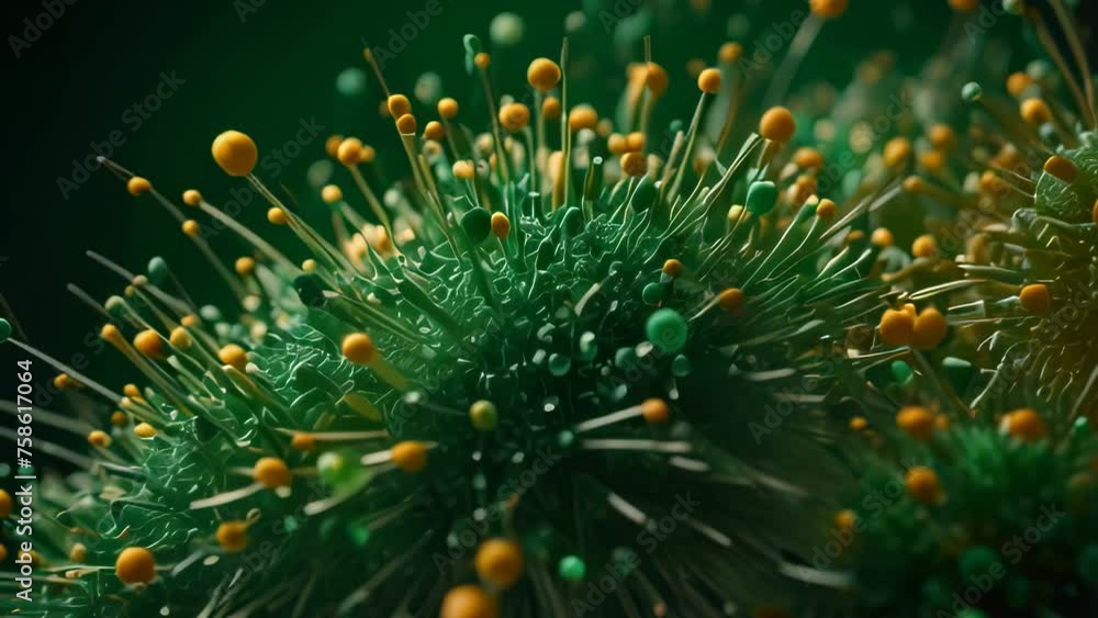 Video animation footage of close-up or macro shot of a green plant or ...