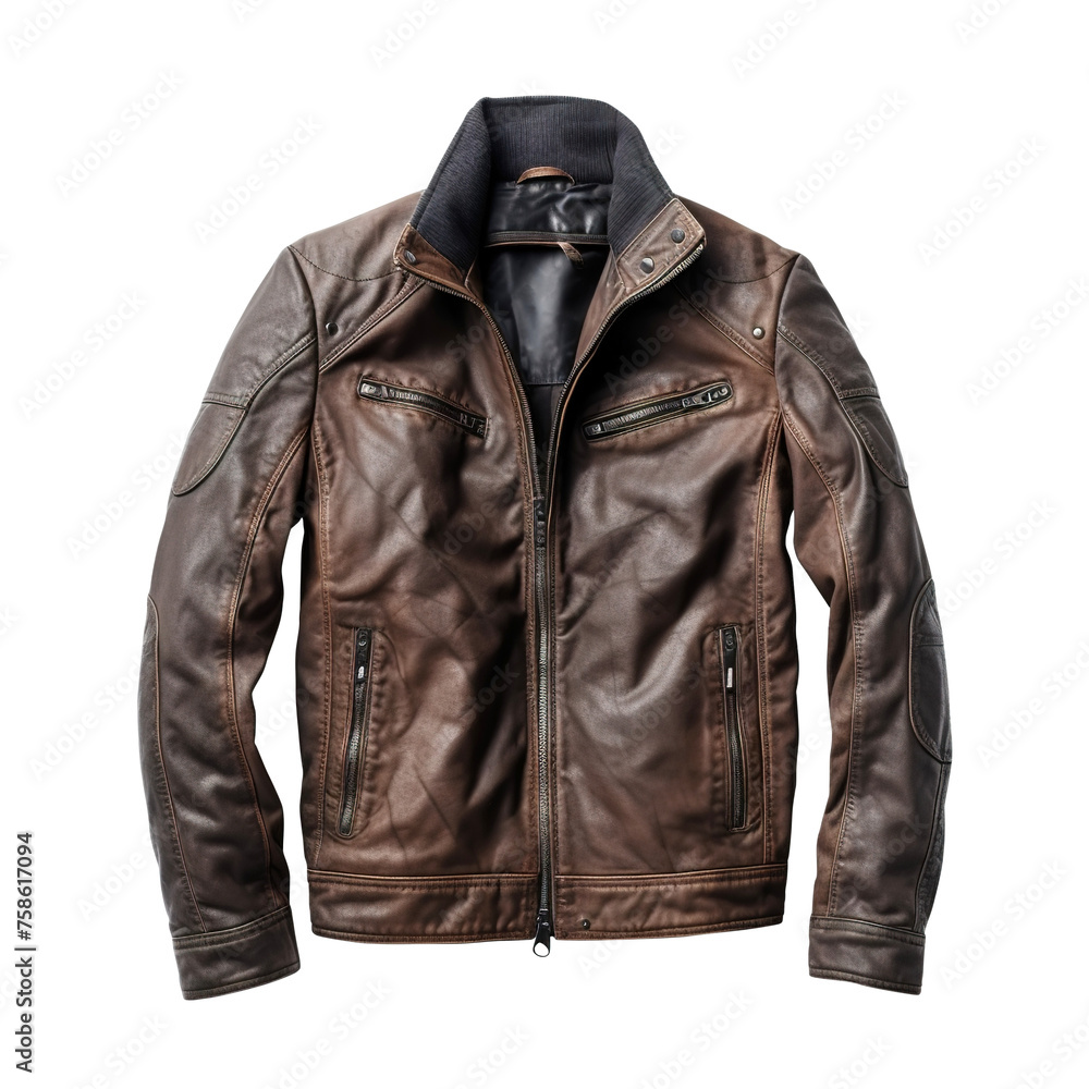 black leather jacket isolated on transparent background, clipping path ...