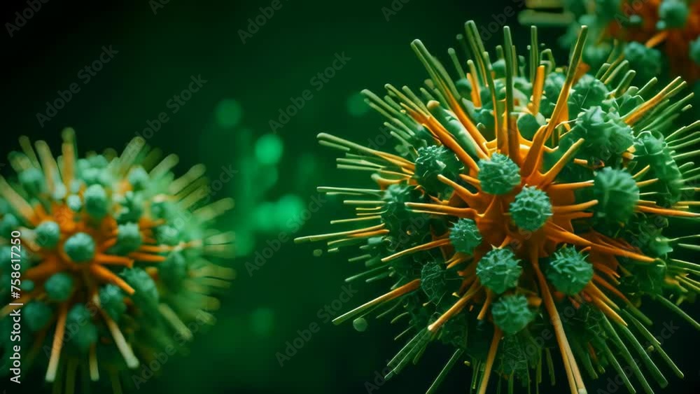 Video animation footage of close-up view of two spherical structures ...