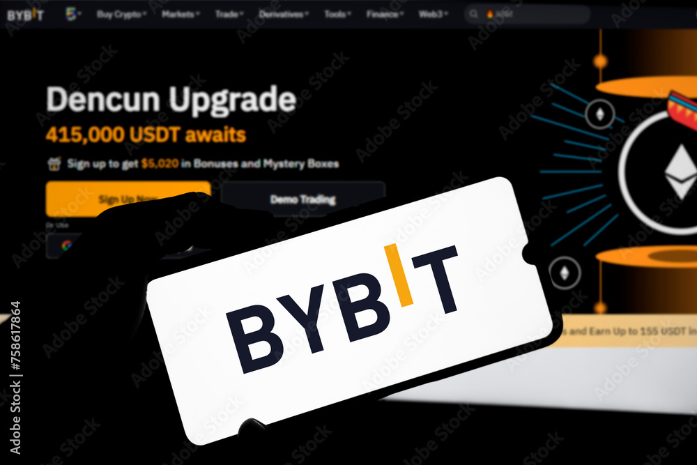 Dhaka, Bangladesh- 15 March 2024: Bybit logo is displayed on smartphone. Stock-Foto | Adobe Stock