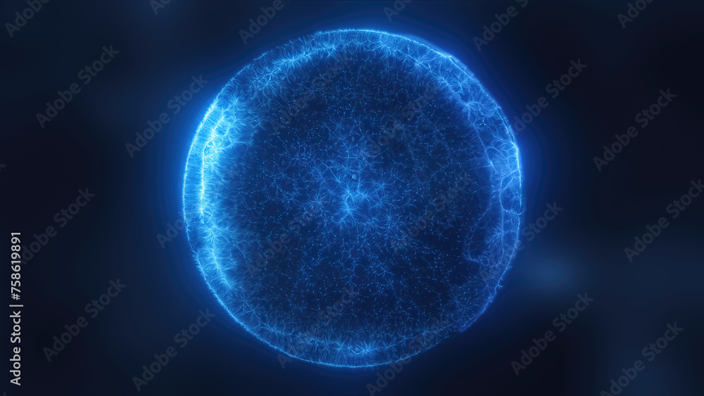 Blue energy magic circle, sphere, ball made of futuristic waves and ...