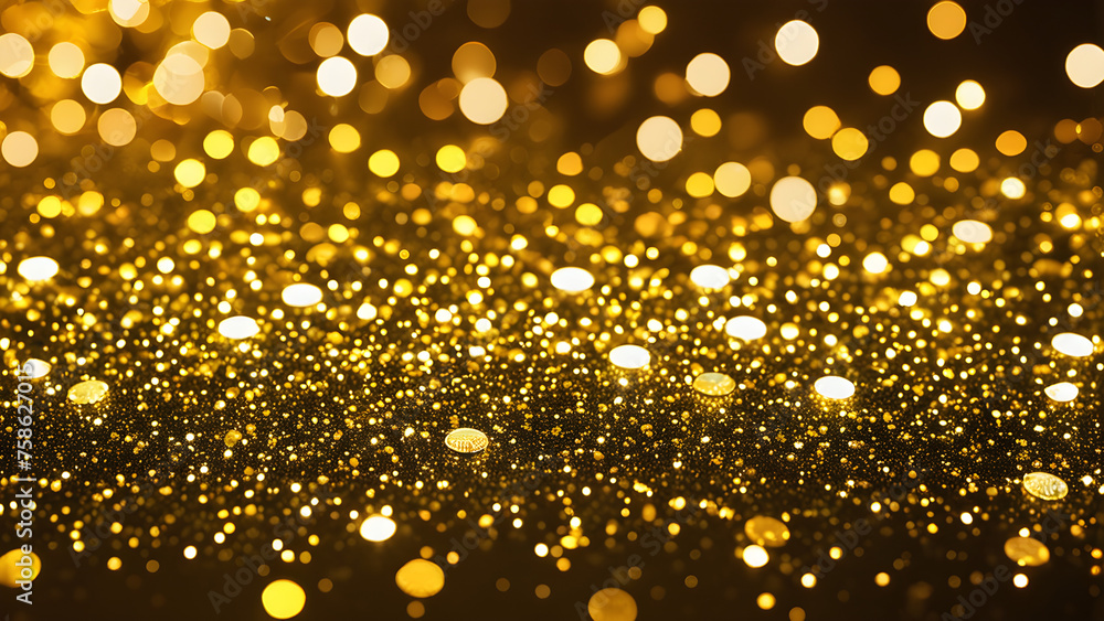 gold background color light. Golden mist with particles of fine dust ...