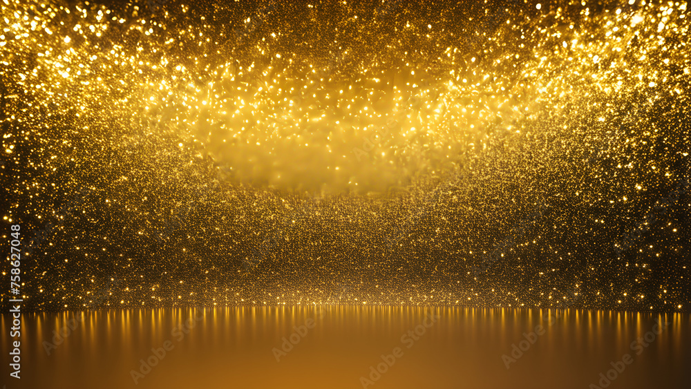 gold background color light. Golden mist with particles of fine dust ...