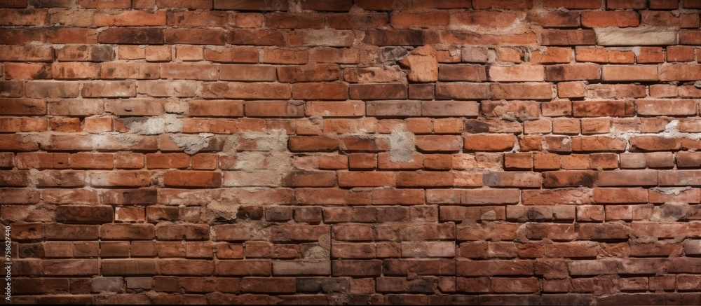 A detailed closeup of a brown brick wall showcasing intricate brickwork ...