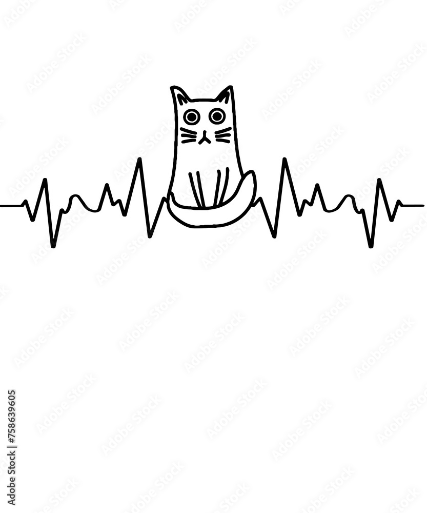 Cat Heartbeat EKG png design, Cat, Kitten, Paws, EKG, Nurse, Shirt ...