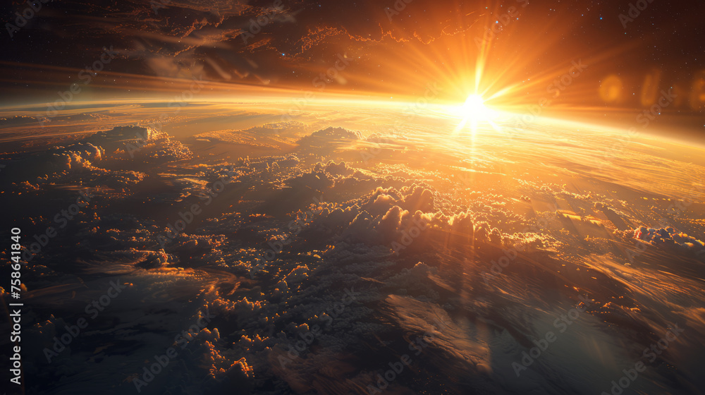 A breathtaking view of the sun casting its golden light over a cloud ...