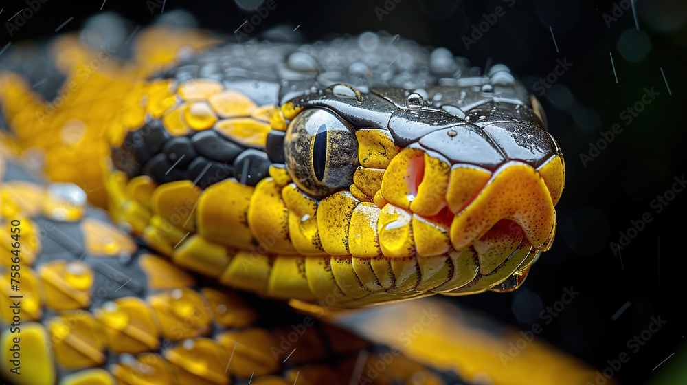 Yellow boga dendrophila snake surrounds the head of a hunting boga ...