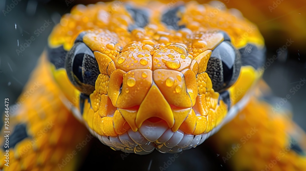 Yellow boga dendrophila snake surrounds the head of a hunting boga ...