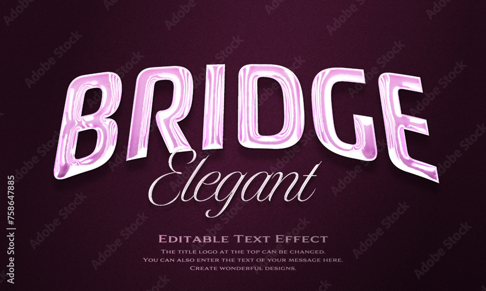”Elegant Bridge” Editable title logo text style effect in pink glitter, sans serif typeface ...