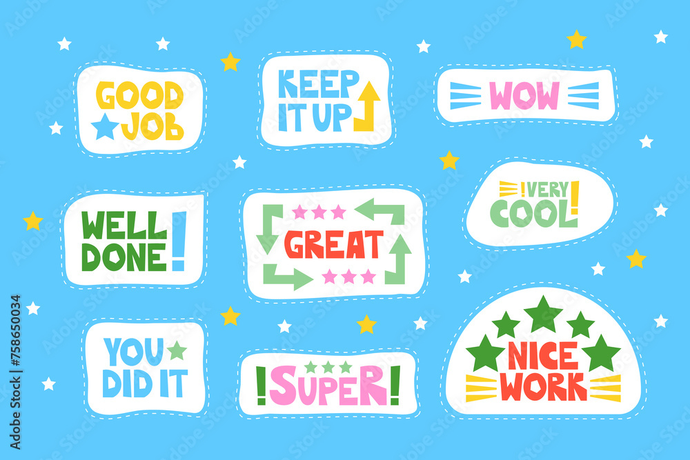 Good job, nice work, super, well-done sticker set. Positive ...