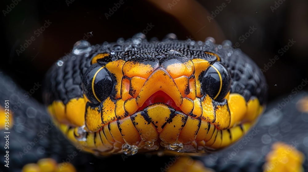 Yellow boga dendrophila snake surrounds the head of a hunting boga ...