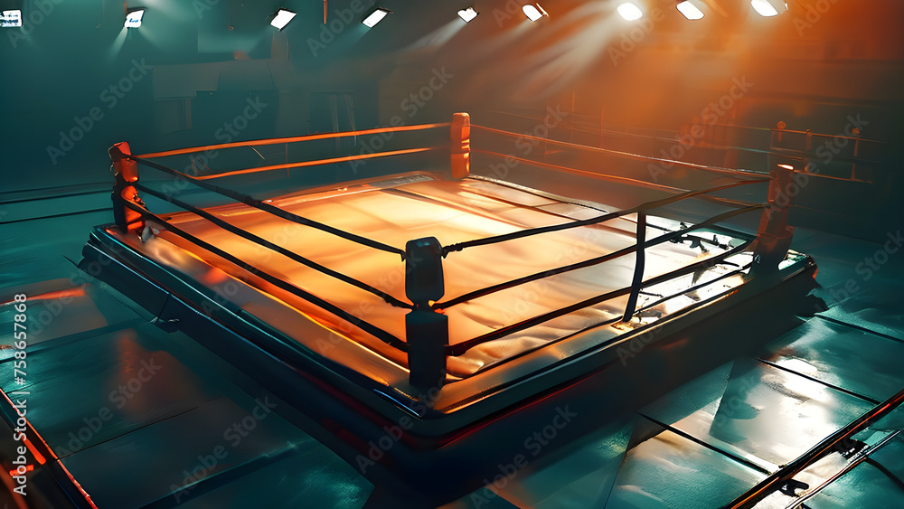 Empty Fighting Boxing ring stage inside a wrestling stadium with ...