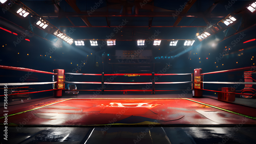 Martial arts fight stage ring inside a wrestling stadium with ...
