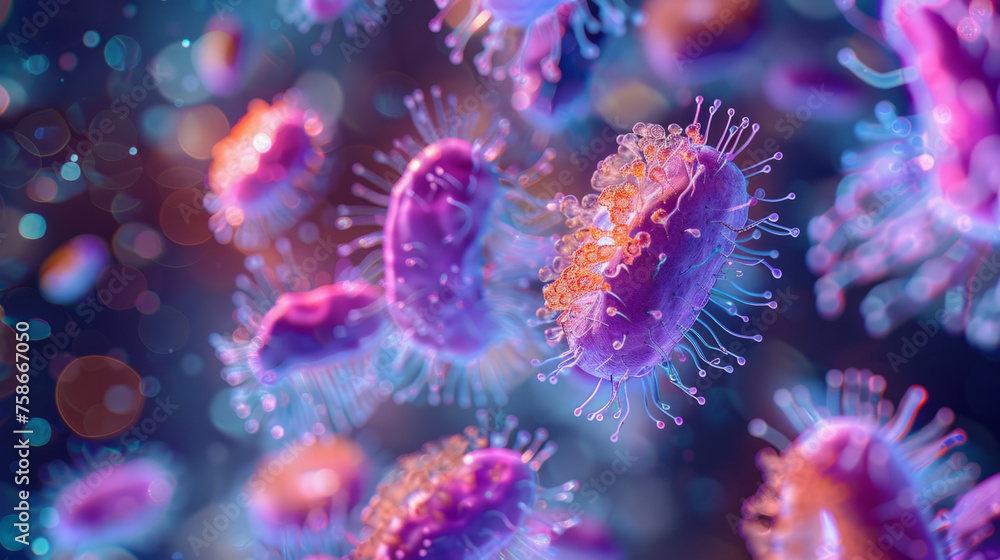 A vibrant collection of 3D-rendered microbes in various shades of ...