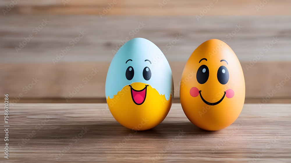two egg Easter egg character decorations with happy smiling and cute ...