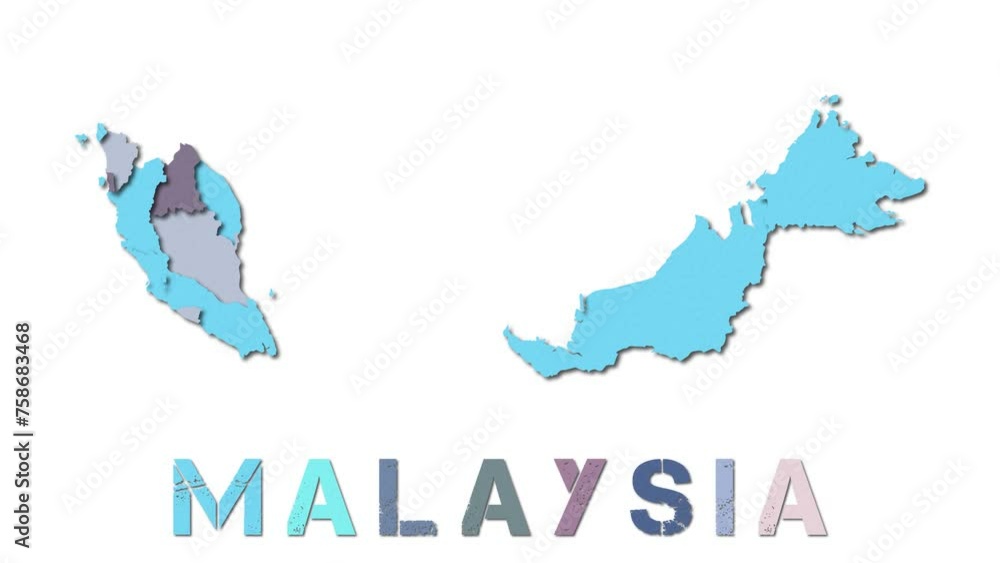 Malaysia map with paper regions. Animated country map growing from ...