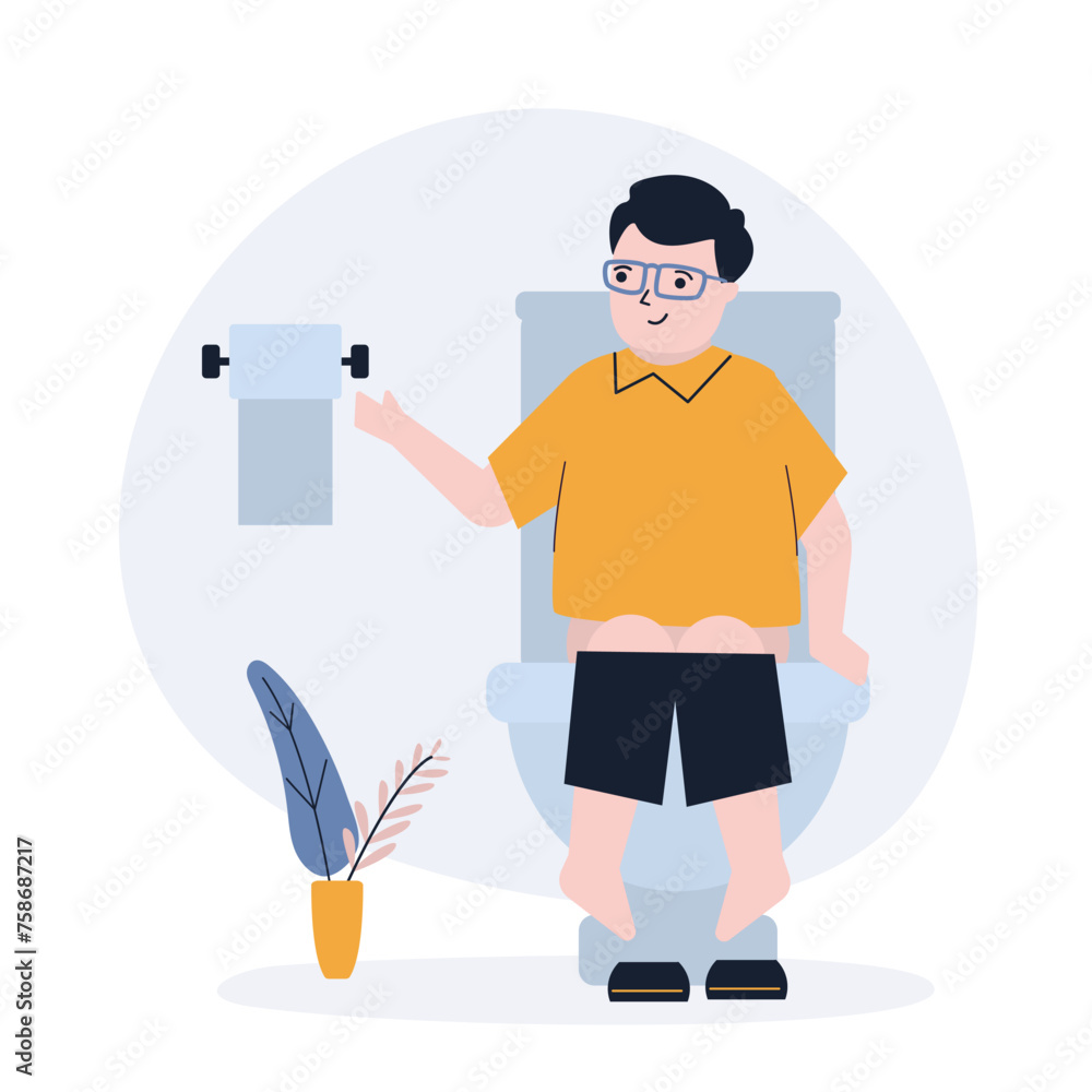 Little boy sitting on the toilet. Cartoon funny preschool kid training ...