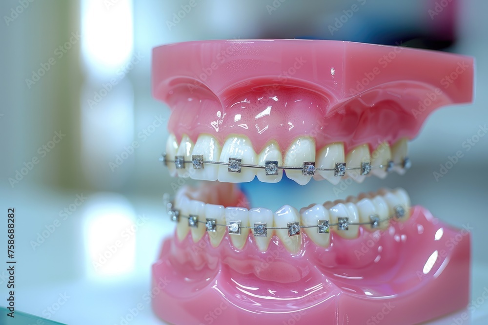 Orthodontic Demonstration Model with Multi-Colored Braces and Dentist ...