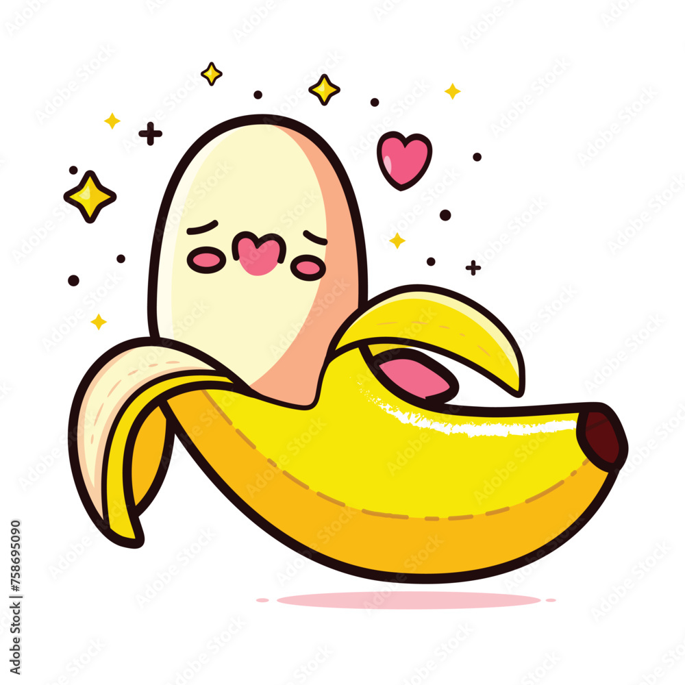 Cute Banana fruit cartoon vector illustration. Cute banana kawaii ...