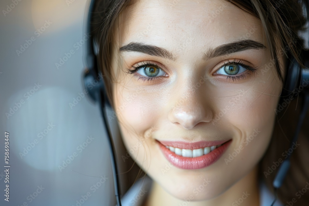 Engaging customer support representative with a friendly smile ...