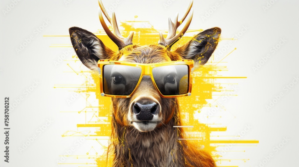 Moose, deer, stag enjoying a beer in a retro-styled art. Chill moose ...