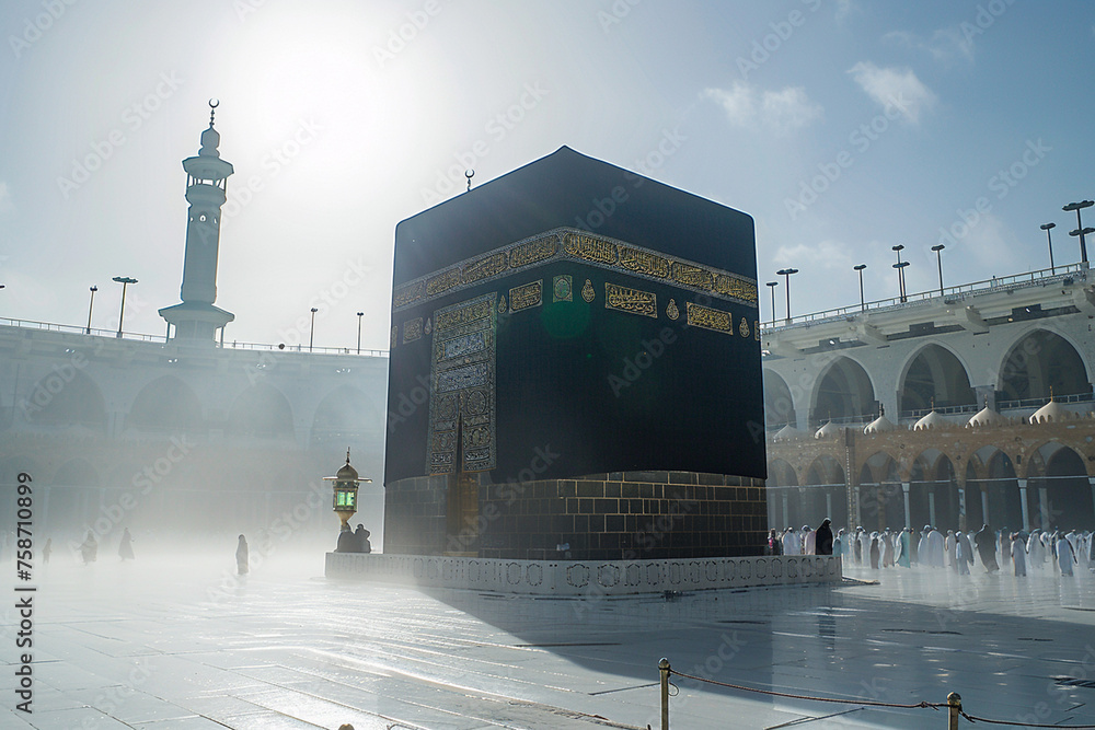 Islamic Kaba Illustration surrounded by Muslims created with generative ...