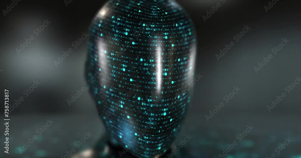 Humanoid face, futuristic cyber metal head, digital technology, smart ...