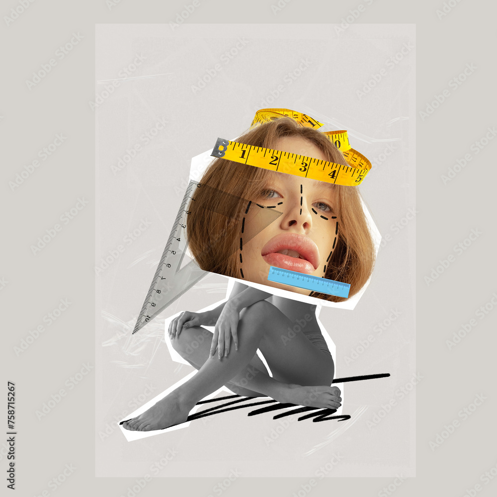 Female plastic surgery. Young woman doing face correction, lifting and ...