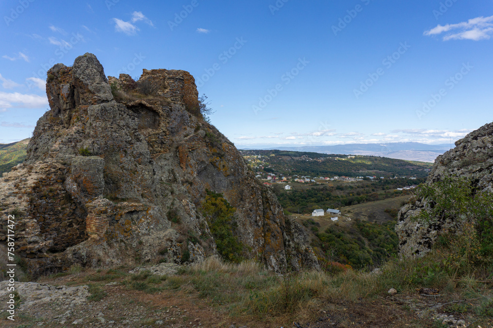 Landscape view through the rocks from the ruins of Kojori fortress ...