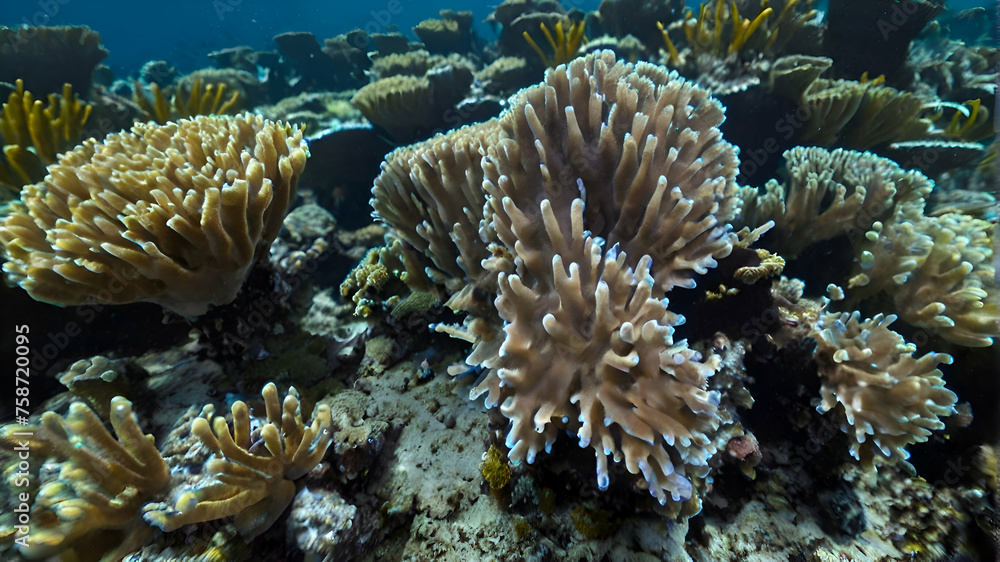 Detail of a Diploastrea coral colony growing on a beautiful reef in ...