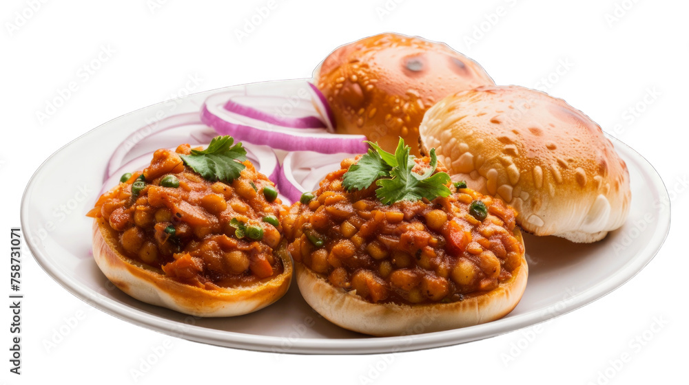 Pav Bhaji on a plate isolated on transparent png background. Generative ...