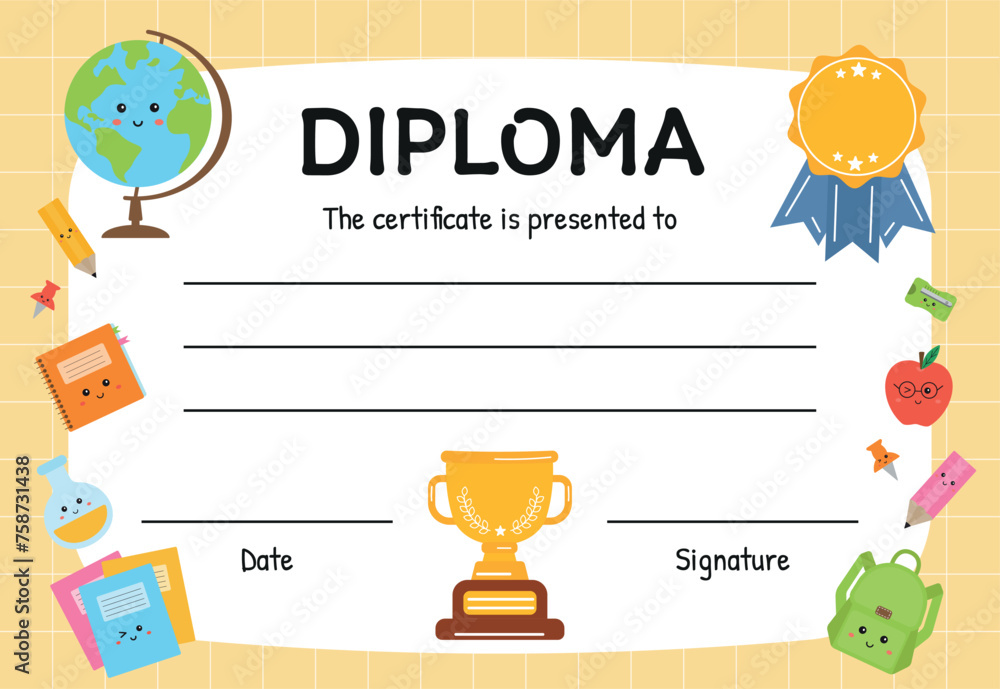 Vecteur Stock Diploma template for kids, certificate of appreciation ...