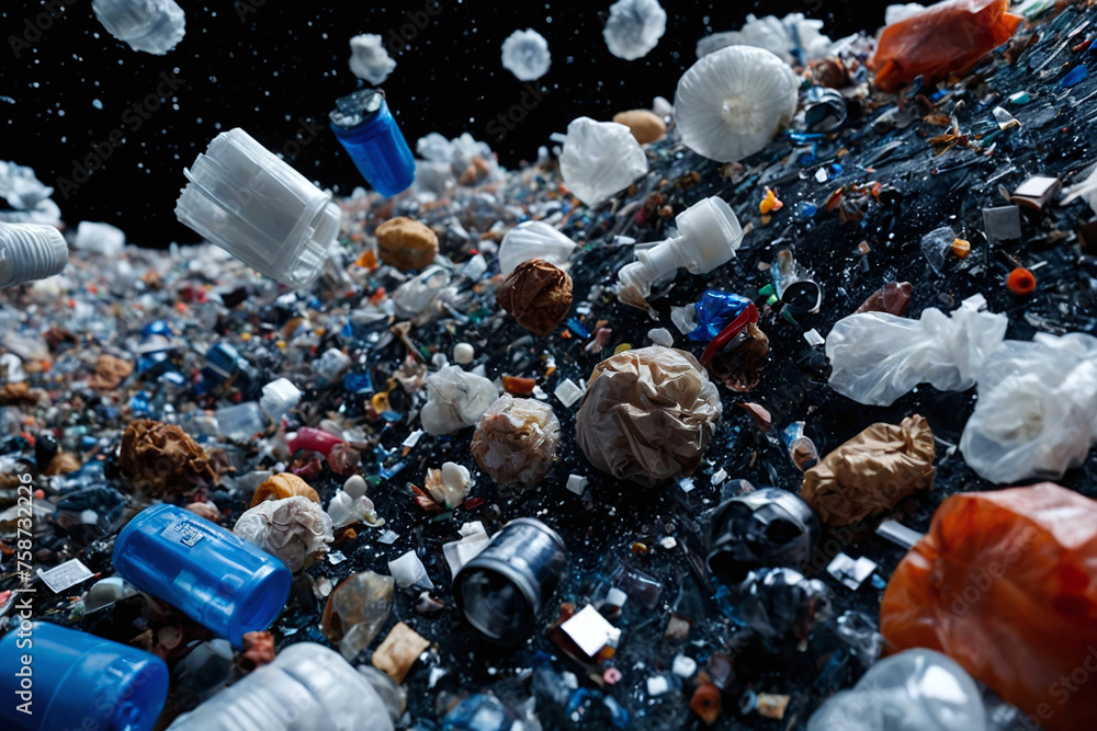 Clusters of floating plastics, cans, metal debris from space missions and space tourism ...