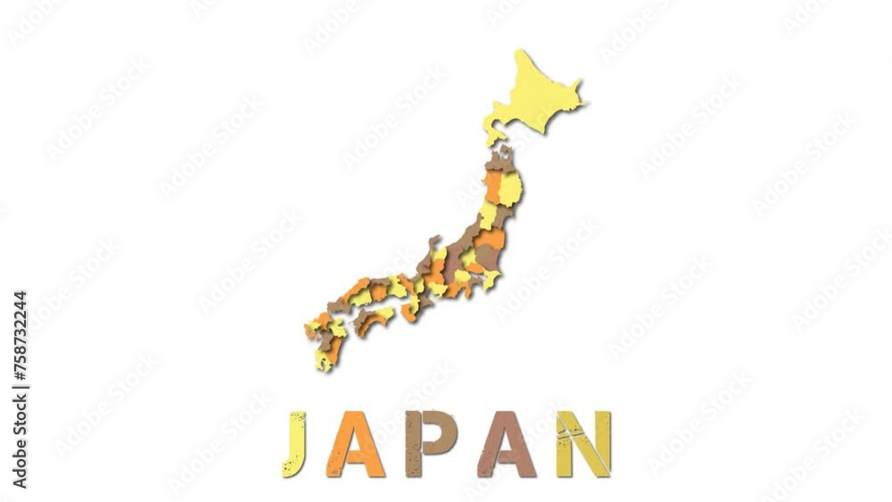 Japan map with paper regions. Animated country map growing from regions ...