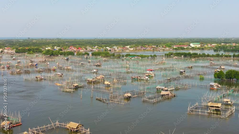 Fish ponds for bangus, milkfish. Farming aquaculture or pisciculture ...