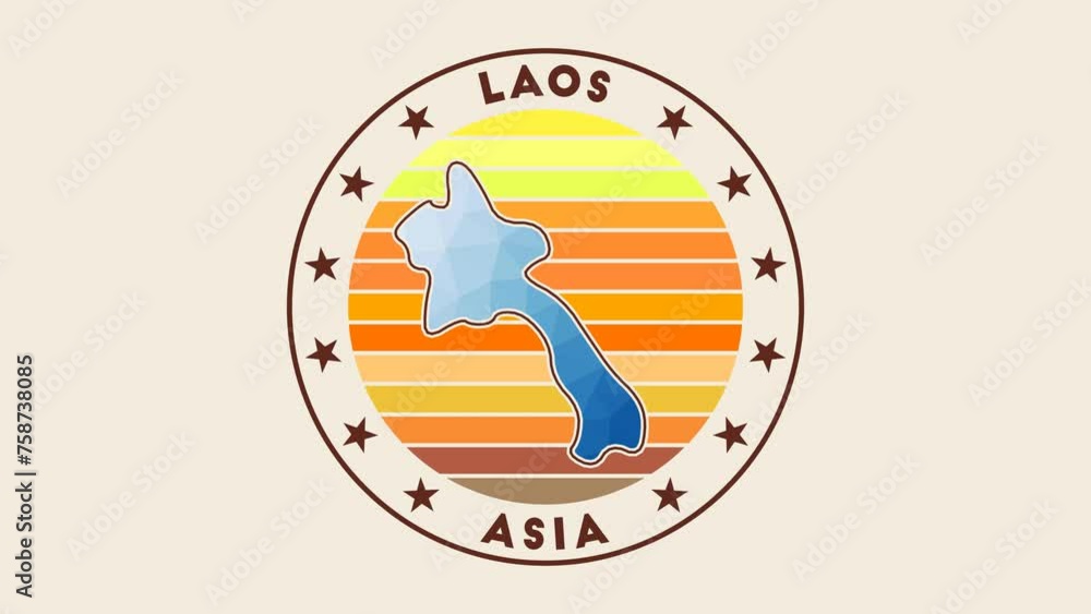 Laos intro video. Badge with the circular name and map of the country ...