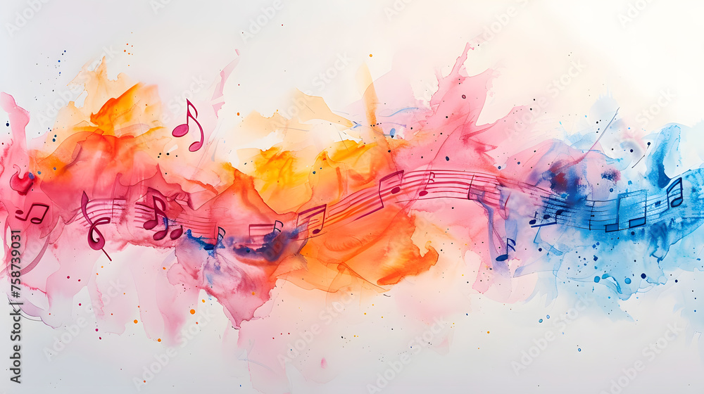 one line art of musical notes, minimalist, watercolor art Stock ...