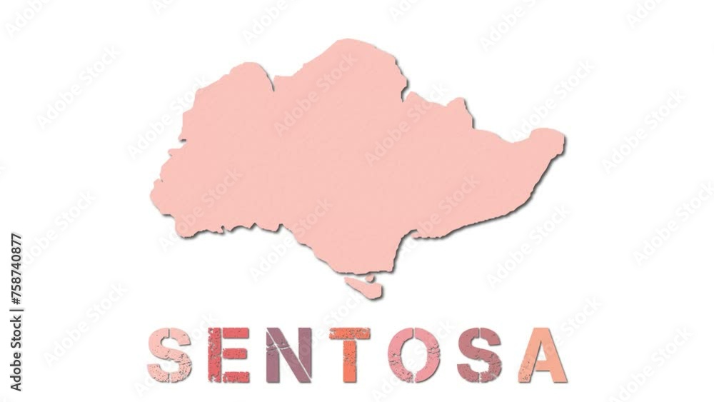 Sentosa map with paper regions. Animated island map growing from ...