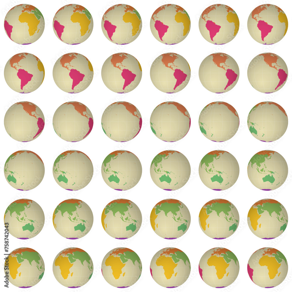 Collection of planet globes. Normal sphere view. Rotation step 10 ...