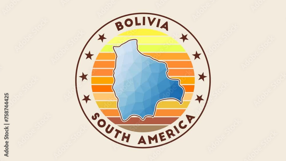 Bolivia intro video. Badge with the circular name and map of the ...