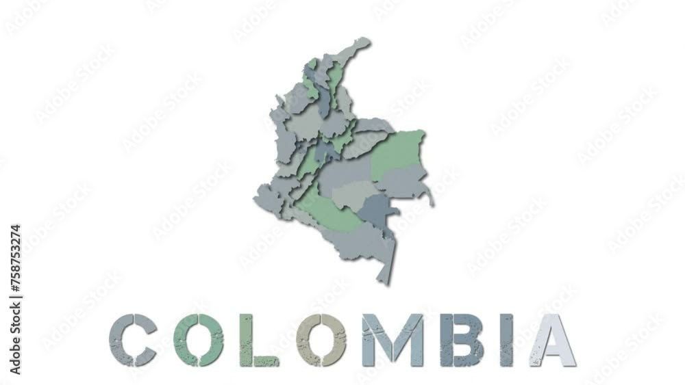 Colombia map with paper regions. Animated country map growing from ...